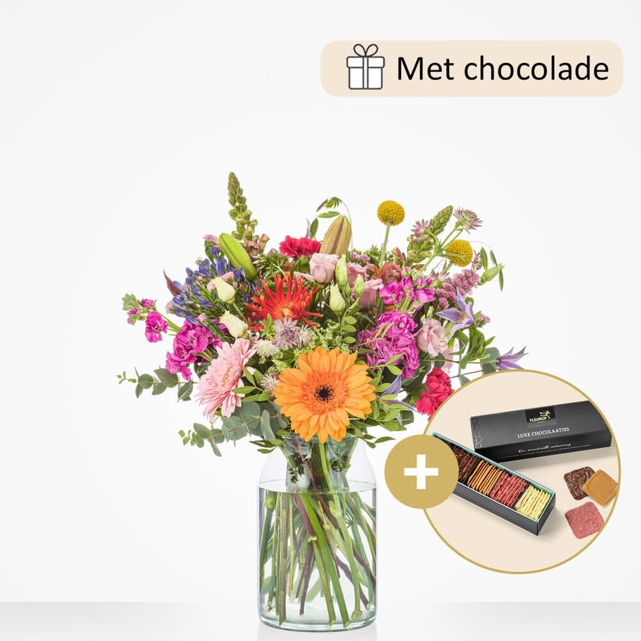 Altijd feest boeket (cadeauset met chocolade) – De Duinroos